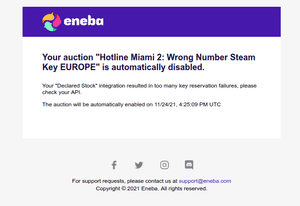 Why I am getting emails about disabled auctions? | Eneba API documentation
